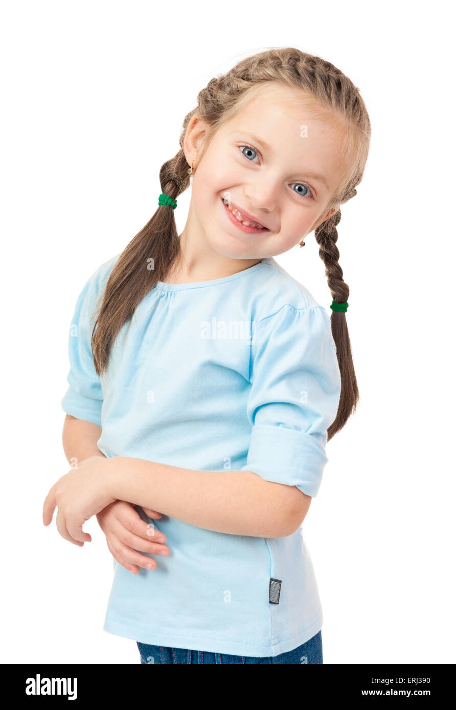 smiling girl portrait with braids on white Stock Photo - Alamy