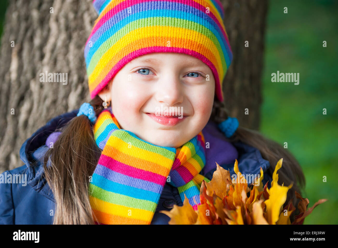 smiling girl portrait on autumn park Stock Photo - Alamy