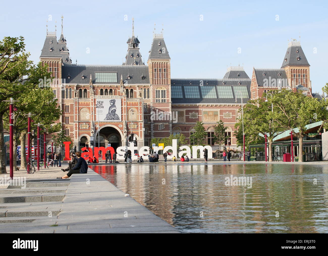 Rijksmuseum building, Amsterdam, The Netherlands, I Amsterdam logo and ...