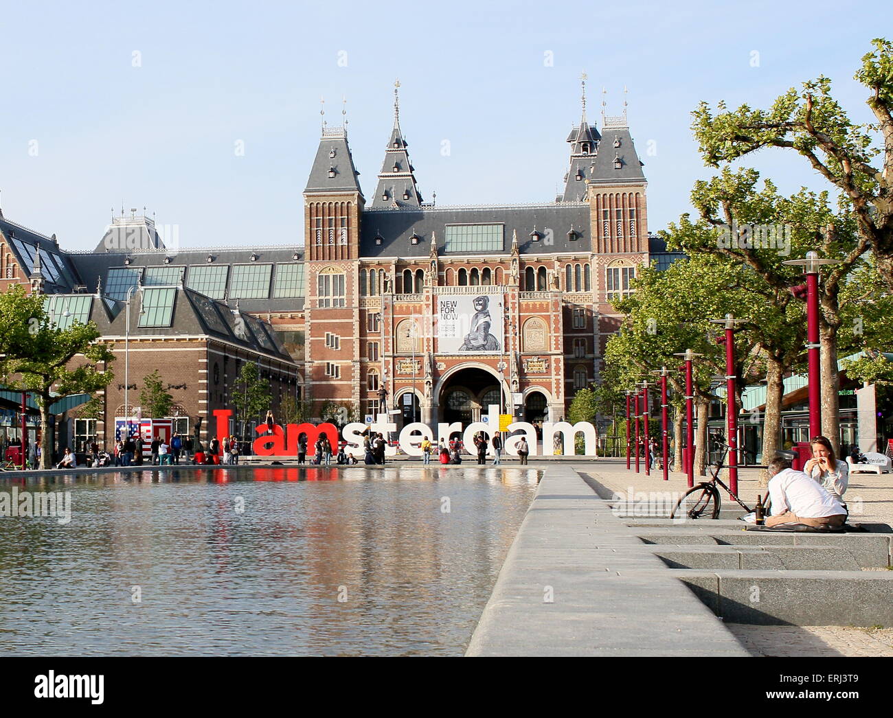 Rijksmuseum building, Amsterdam, The Netherlands, I AMsterdam logo and ...