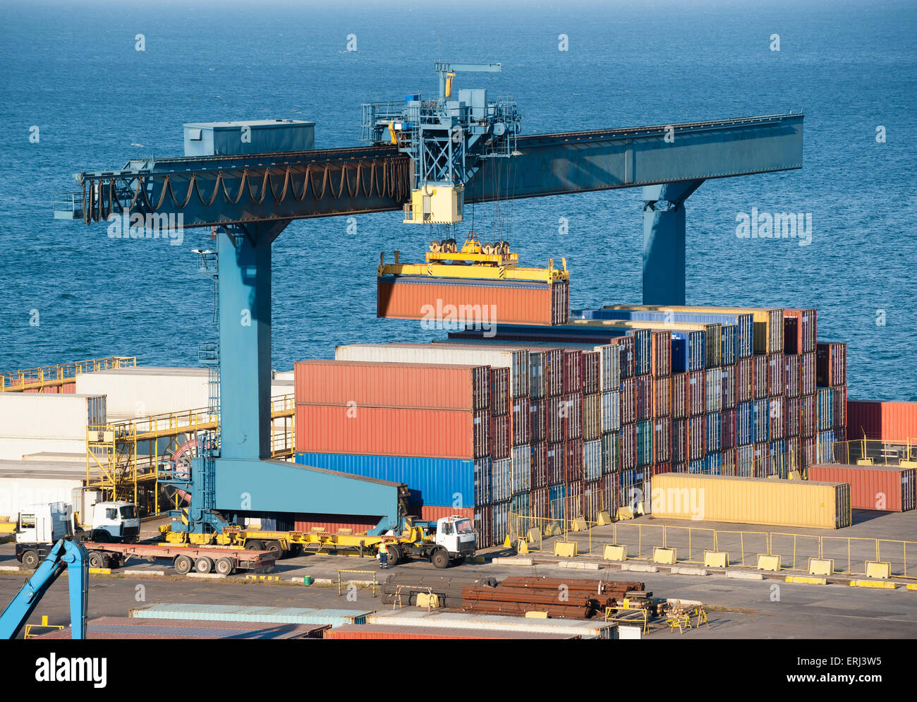 loading container on truck in port Stock Photo - Alamy