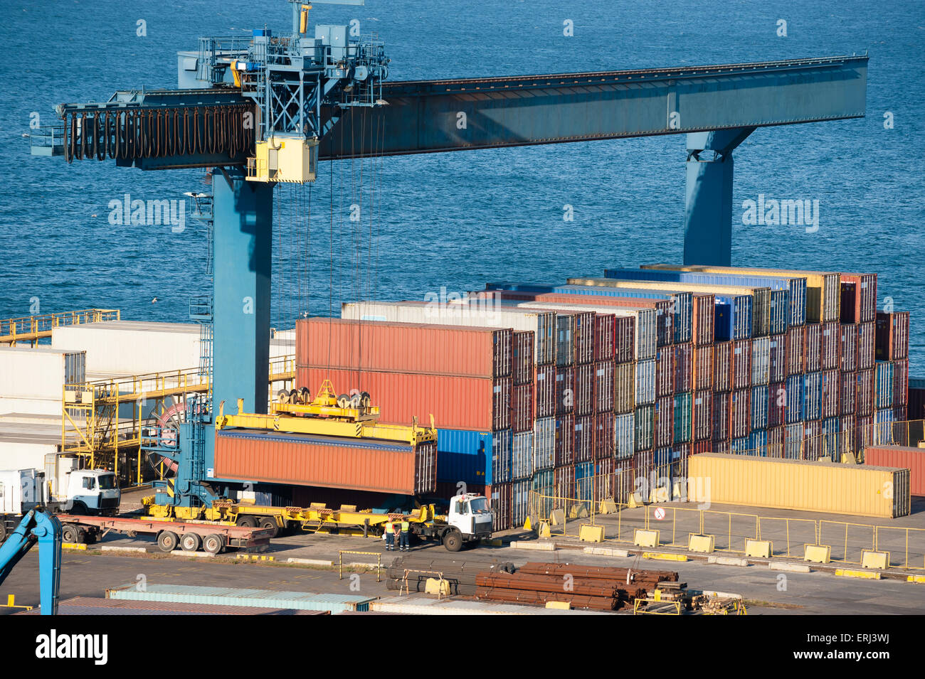 loading container on truck in port Stock Photo - Alamy