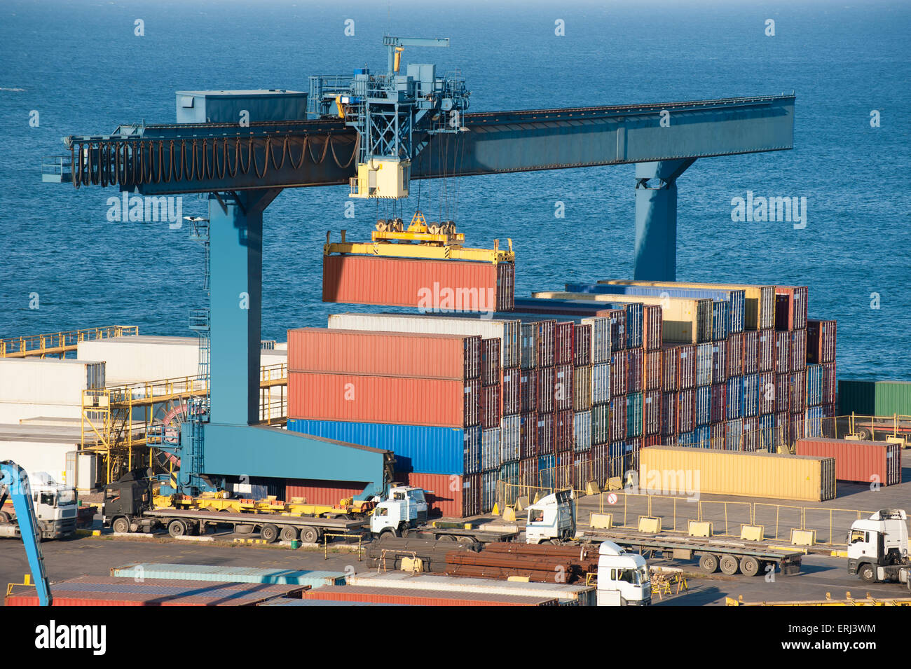 loading container on truck. port and sea Stock Photo - Alamy