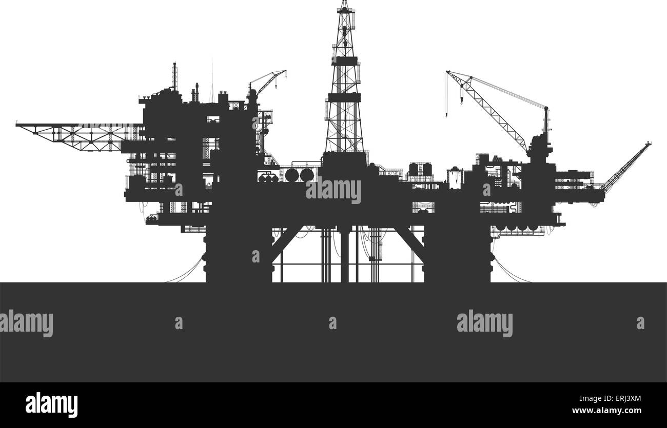 Sea oil rig. Oil platform in the sea. Detailed vector illustration ...