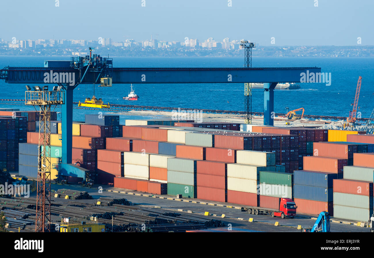 industrial port with containers Stock Photo - Alamy