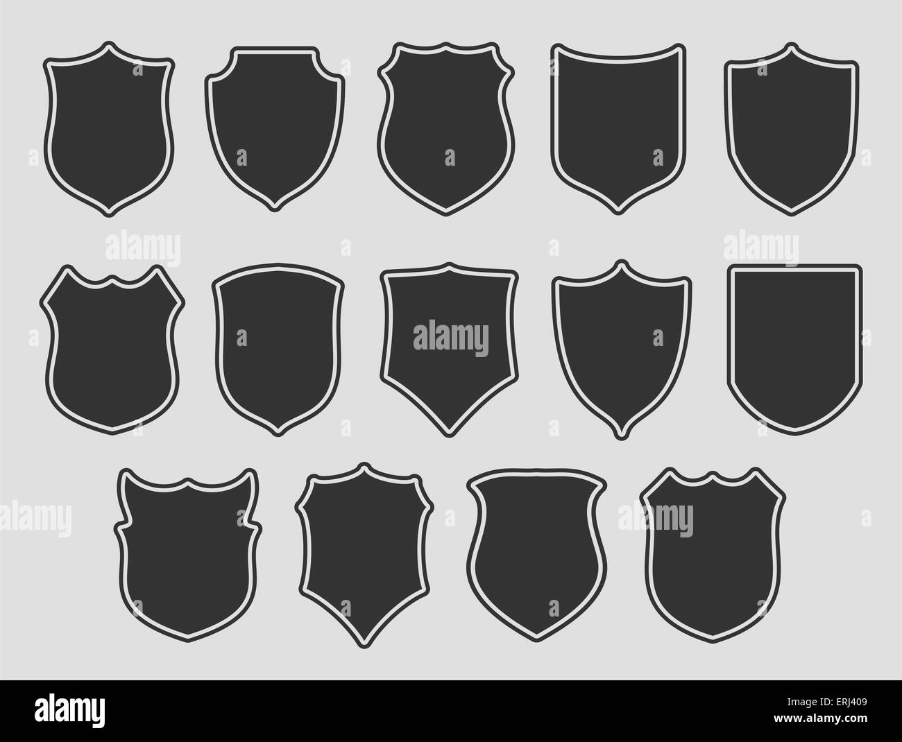 Set of shields with contours over grey background. Vector illustration ...