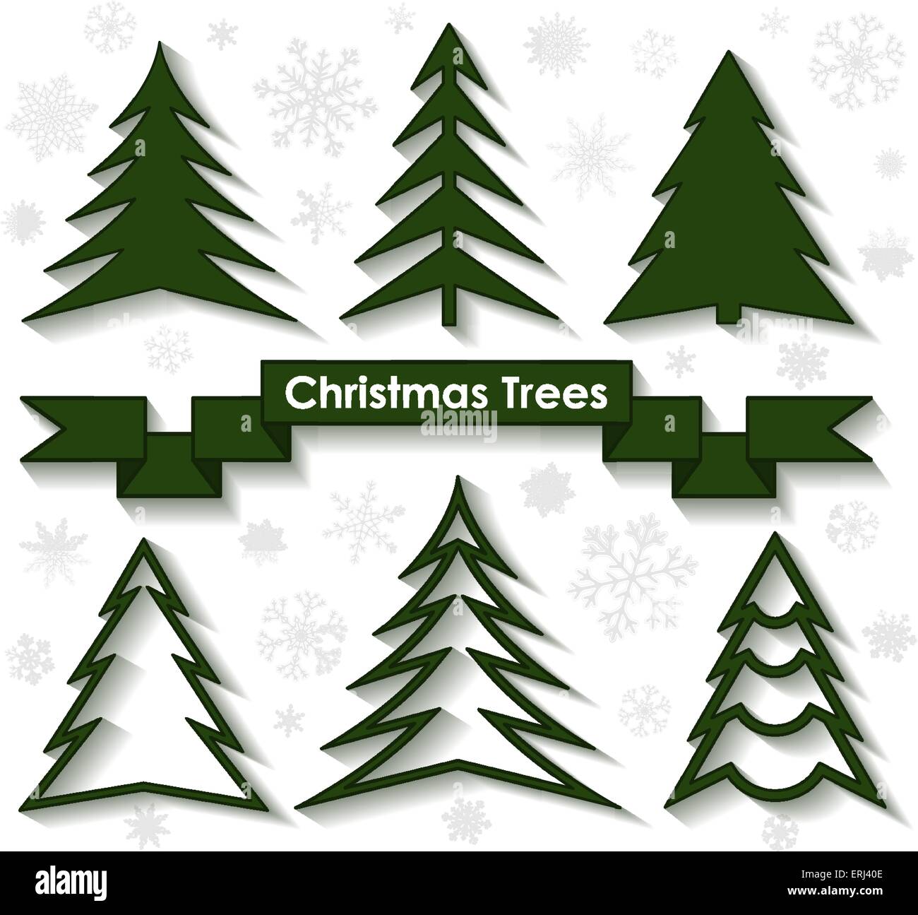 Set of Christmas trees with snowflakes. Flat design. Vector ...