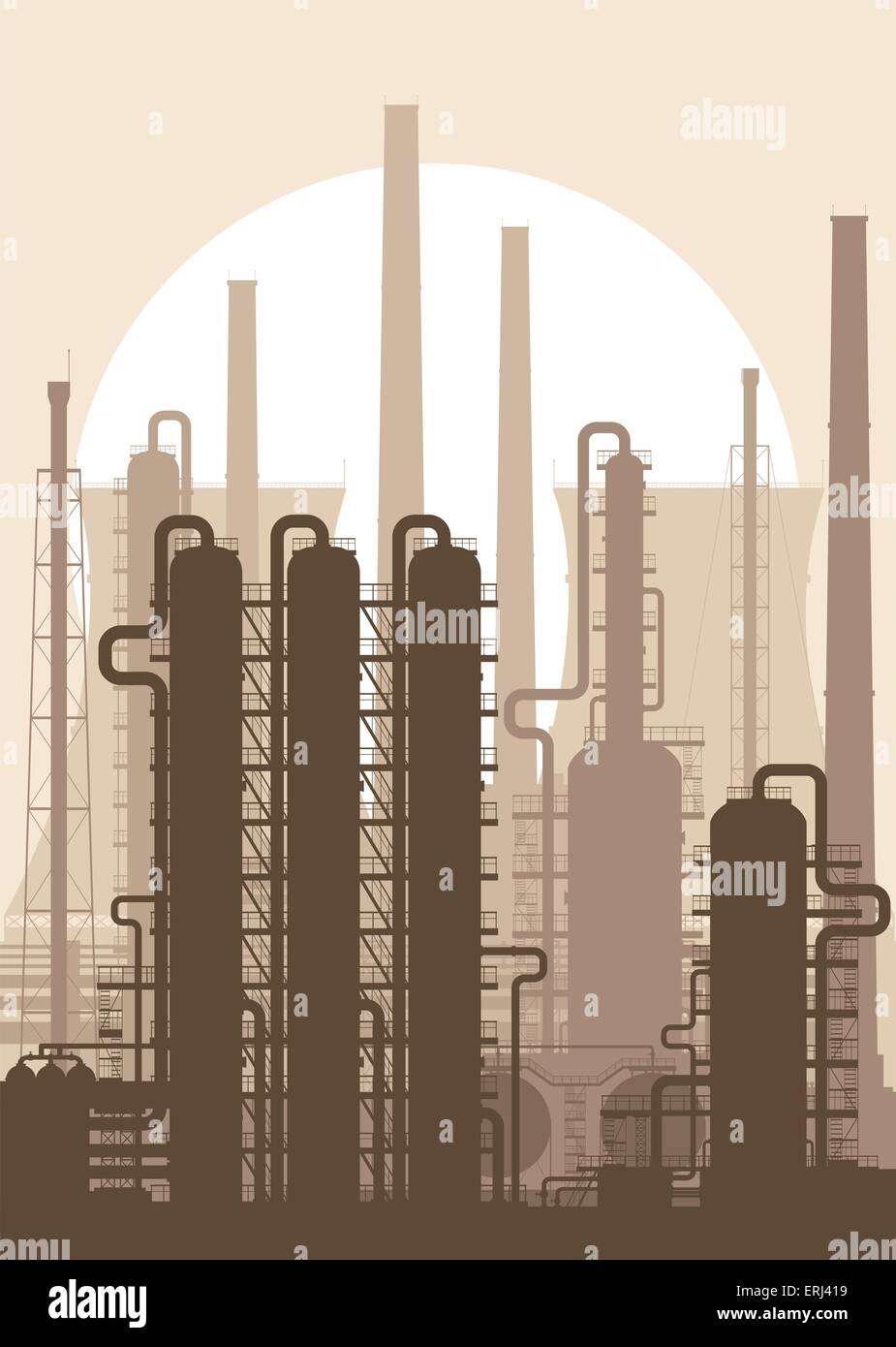 Oil refinery or chemical plant silhouette. Detailed vector illustration ...