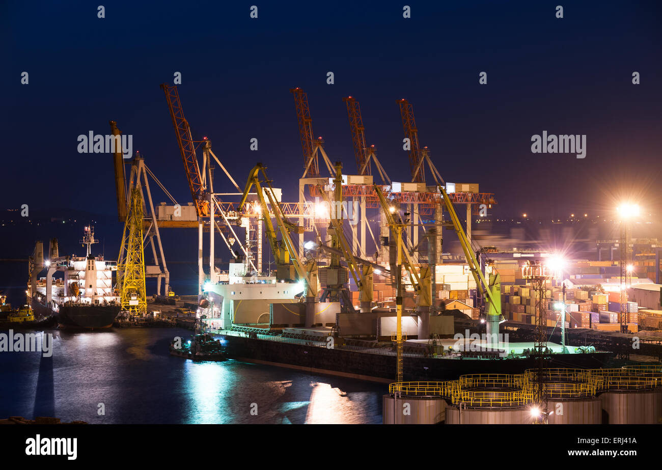 Port and ship at night Stock Photo - Alamy