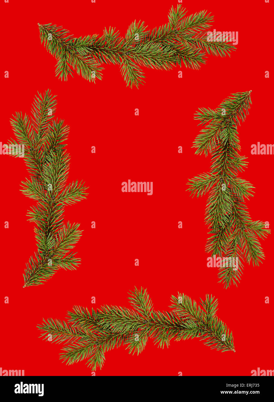red christmas frame from fir branches Stock Photo - Alamy