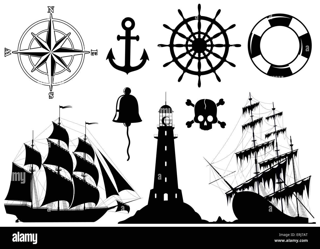 Set of Nautical Icons isolated on white background Stock Vector Image ...