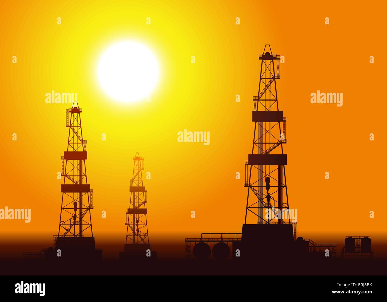 Oil rigs over sunset. Detail vector illustration Stock Vector Image ...