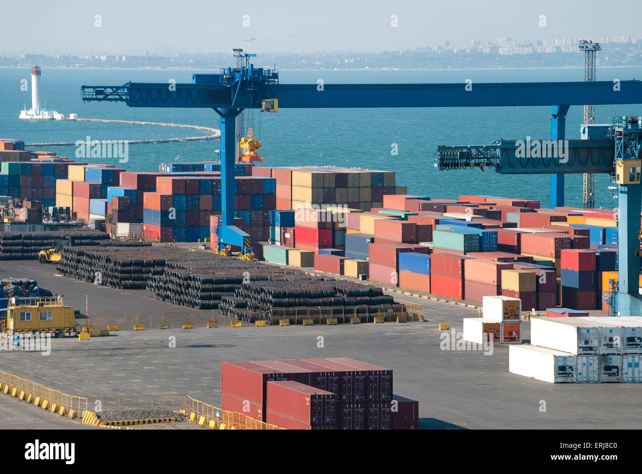 industrial port with containers Stock Photo - Alamy