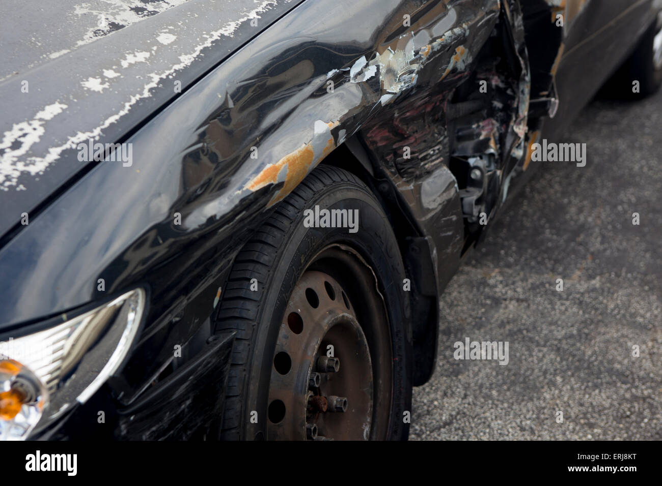 Side Swiped Car at the Wheel Well Accident Stock Photo - Alamy