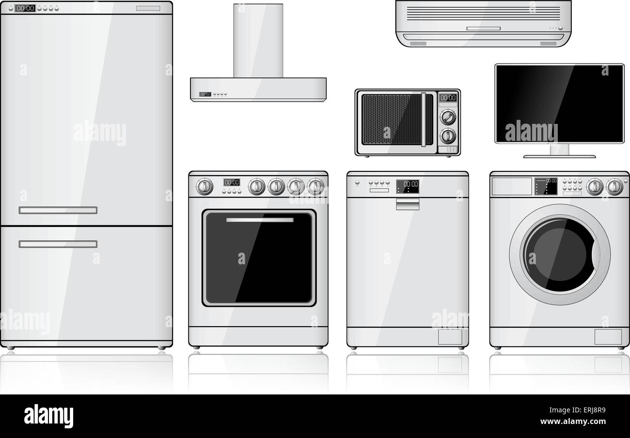 Set of realistic household appliances isolated on white. Vector ...