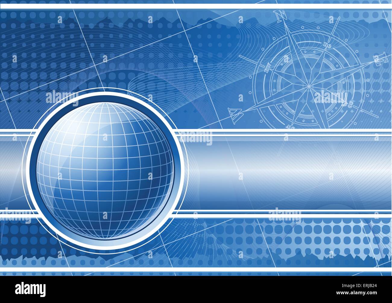 Blue background with globe and compass rose. EPS 10 Stock Vector Image ...