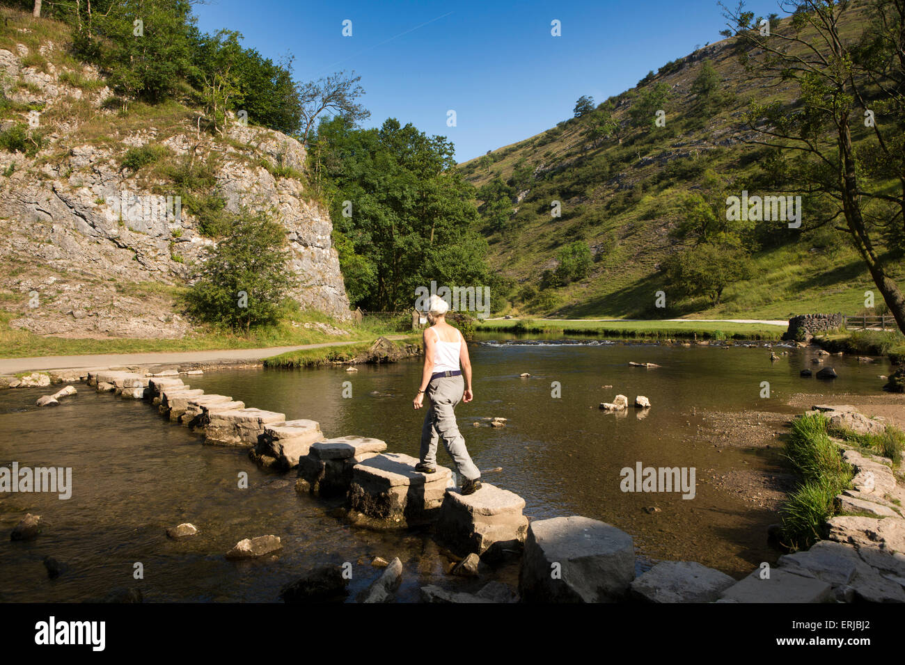 The stepping stones over river dove in dovedale hi-res stock ...
