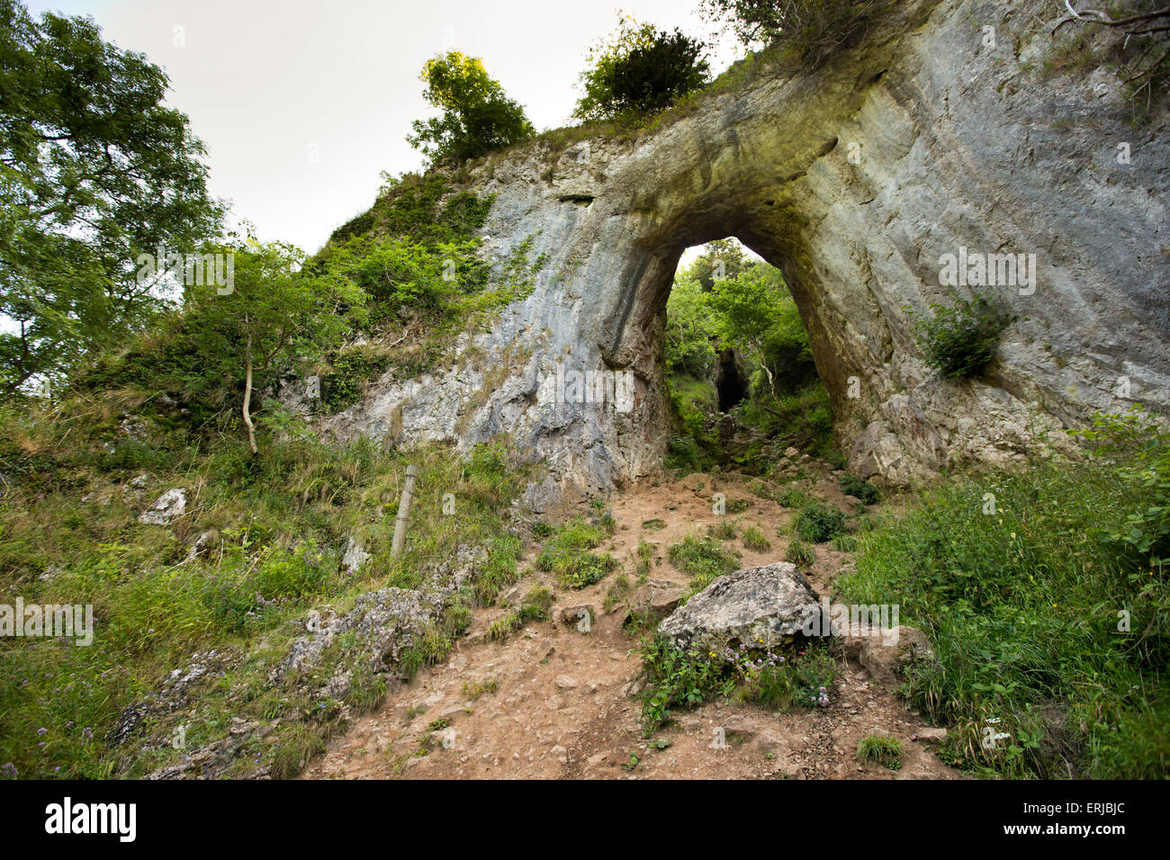 UK, England, Derbyshire, Dovedale, Reynards Cave, entrance to ancient ...