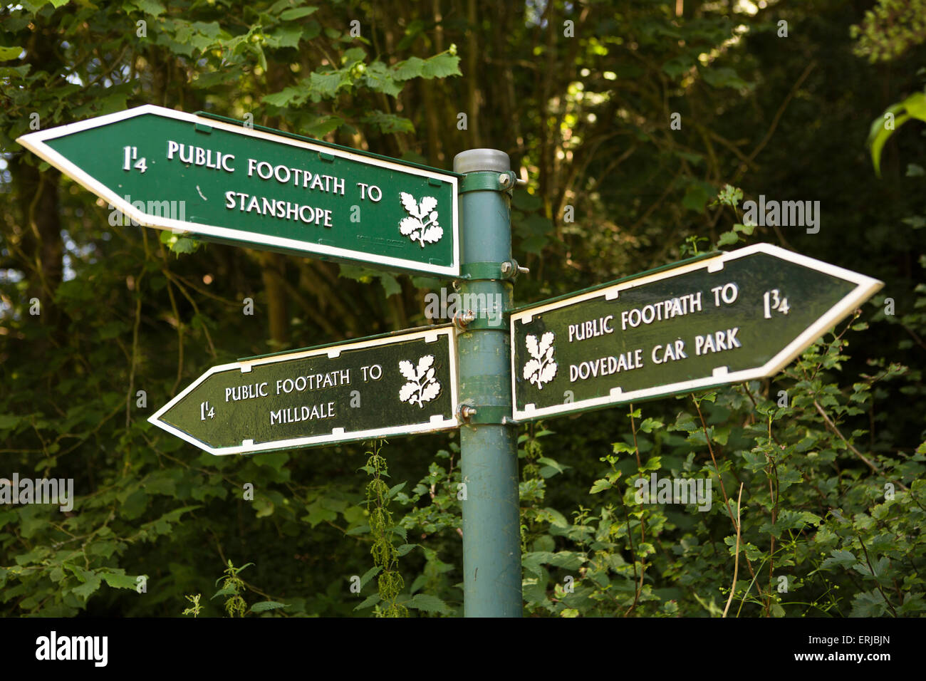 UK, England, Derbyshire, footpath sign indicating route to Dovedale ...