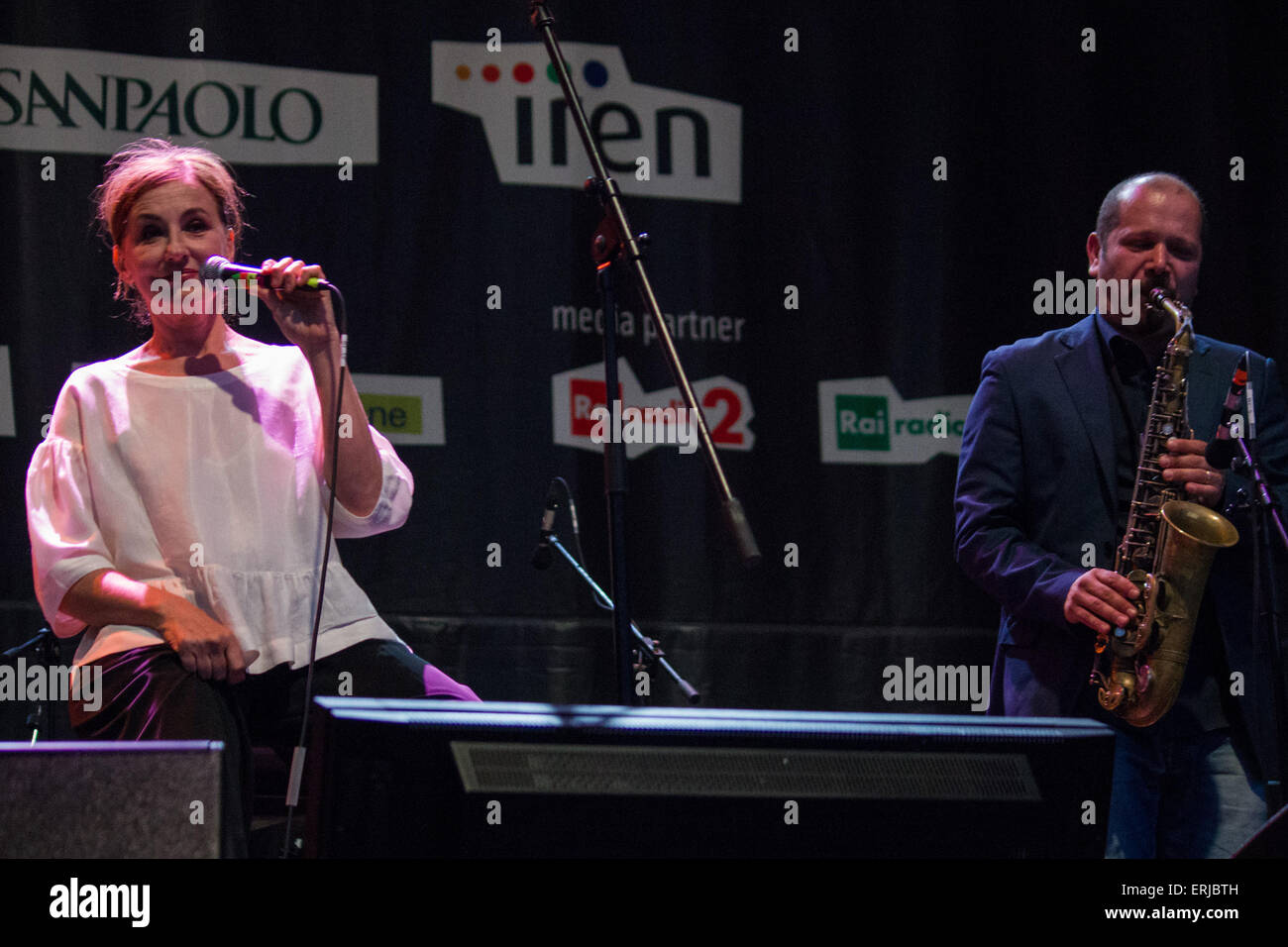 Turin, Italy. 02nd June, 2015. The singer Nicky Nicolai (left) sings ...
