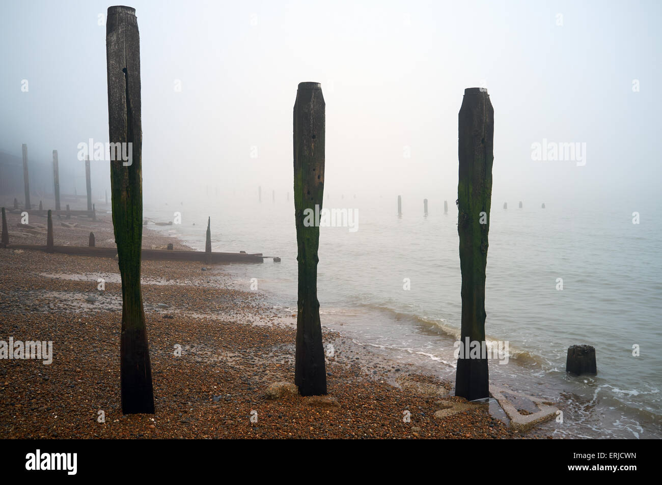Worn wooden groynes hi-res stock photography and images - Alamy