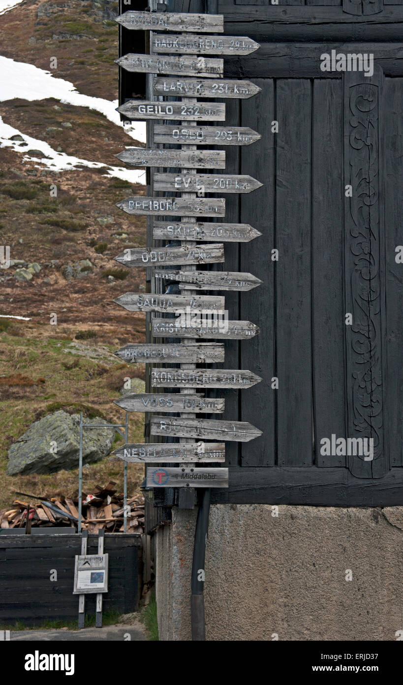 Mountain Village Road Sign, Haukeliseter, Telemark, Norway Stock Photo ...