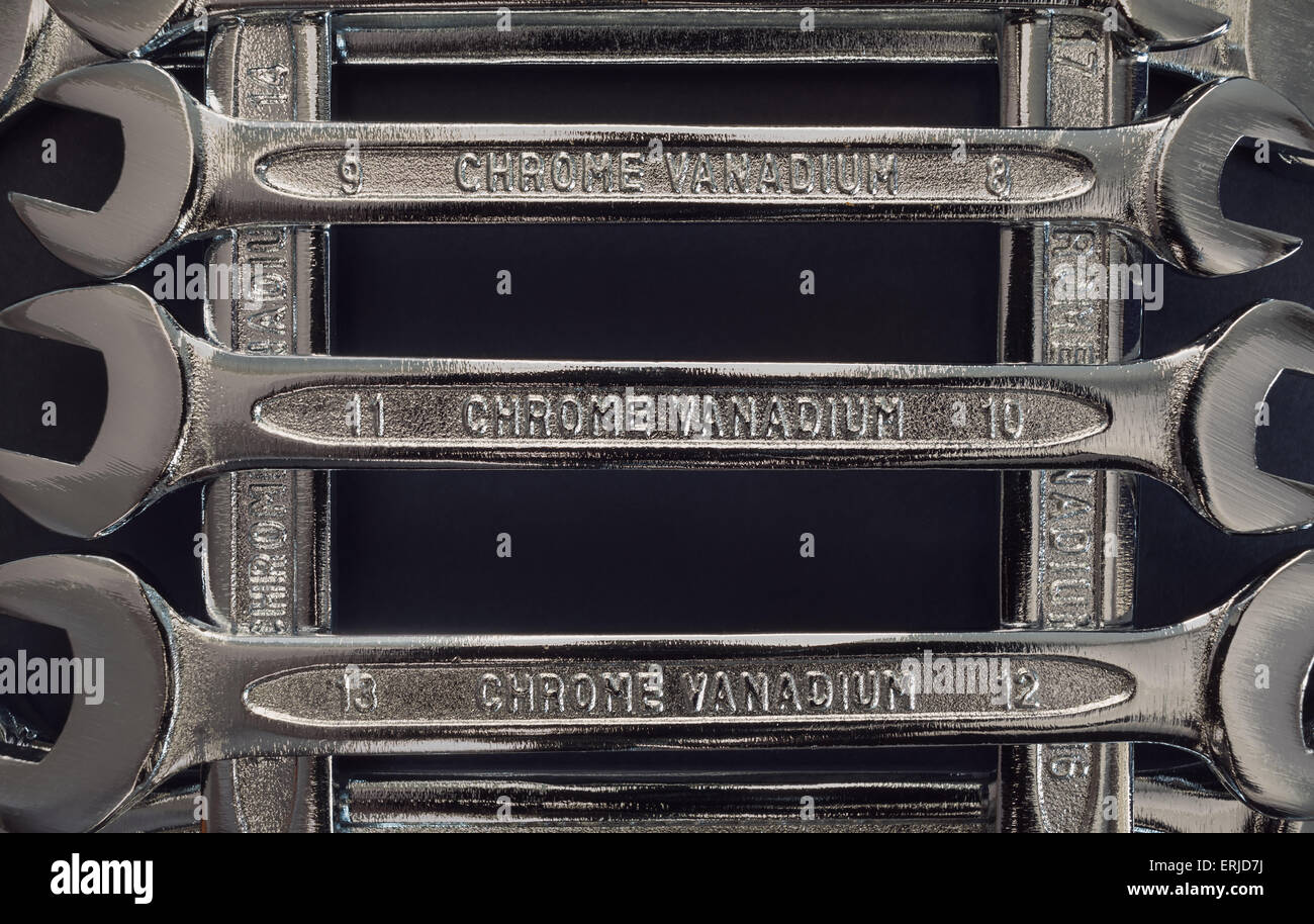 Various sizes of metal wrenches, abstract details of a set Stock Photo ...