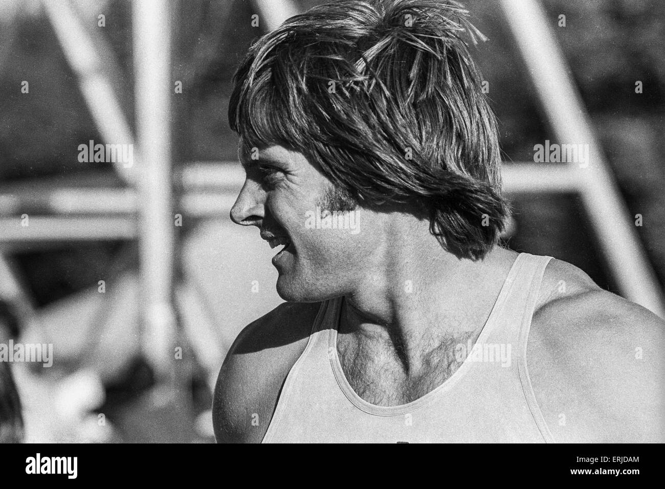 Bruce Jenner competing in the decathlon at he1976 US Olympic Track and ...