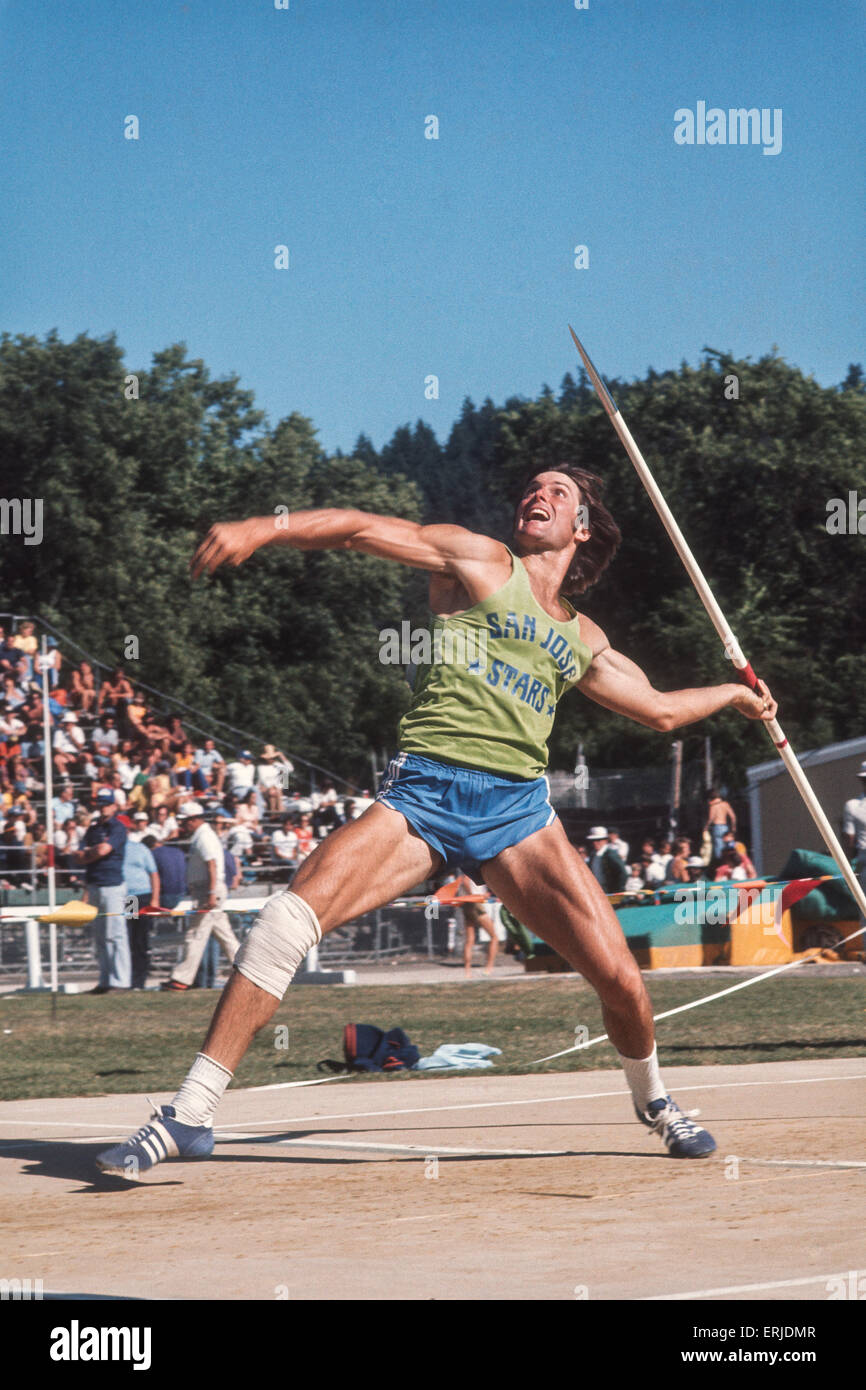 Bruce Jenner competing in the decathlon at he1976 US Olympic Track and ...