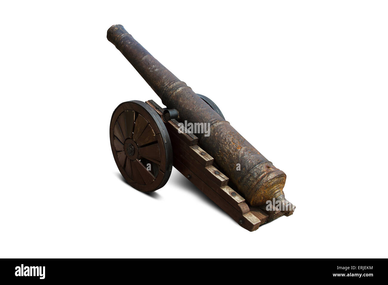 Back view of field gun, cannon, battle and war equipment, isolated on ...