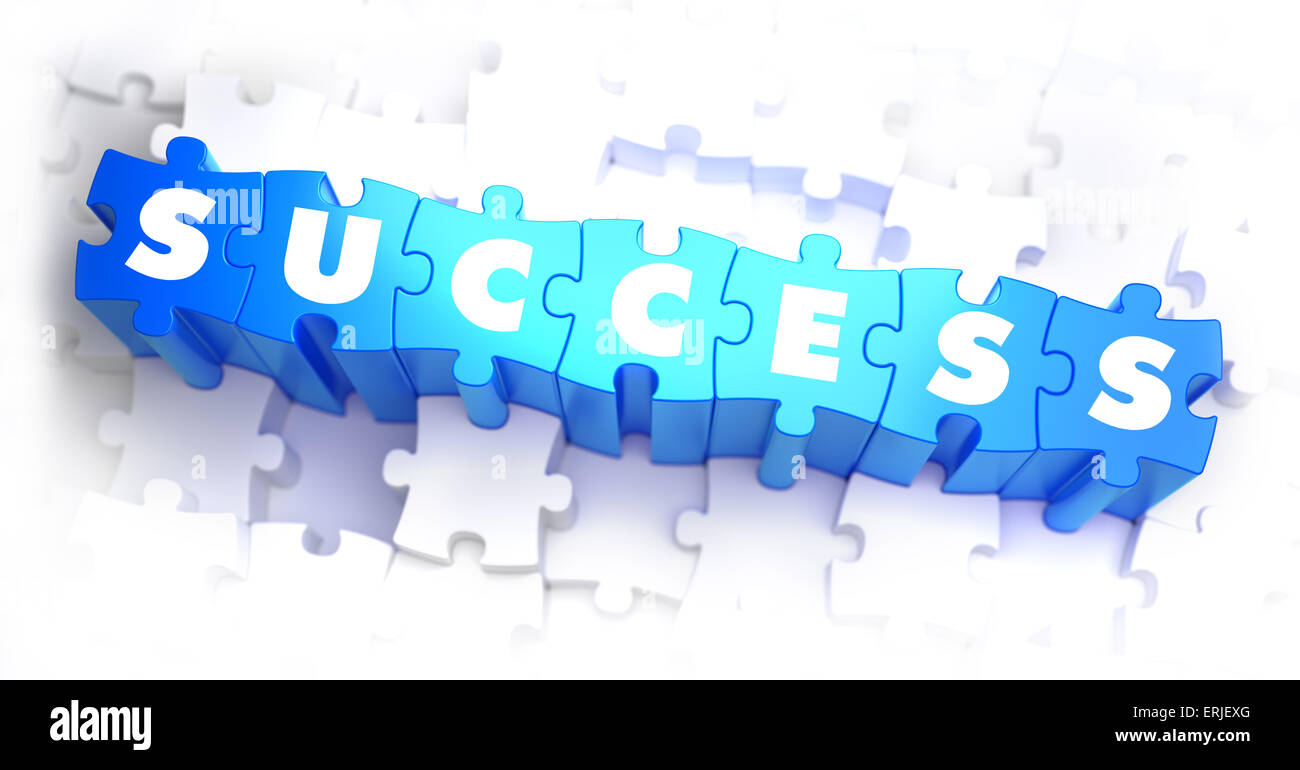 Success - White Word on Blue Puzzles Stock Photo - Alamy