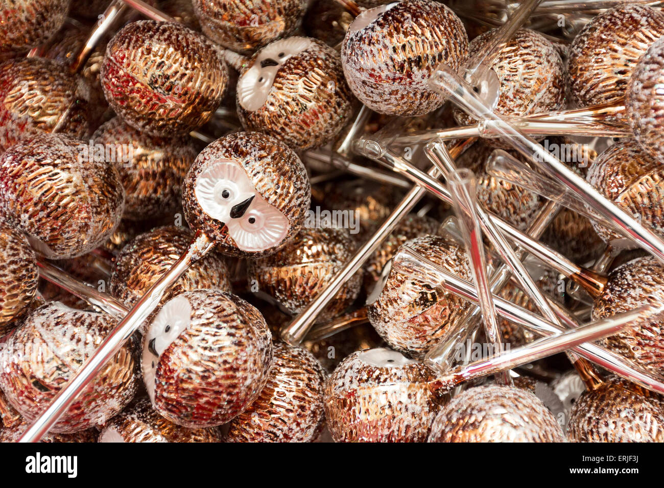 Worker completes glass ornaments in Slezska Tvorba factory in Opava ...