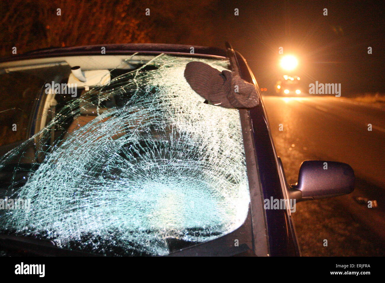 Broken Car Window At Night