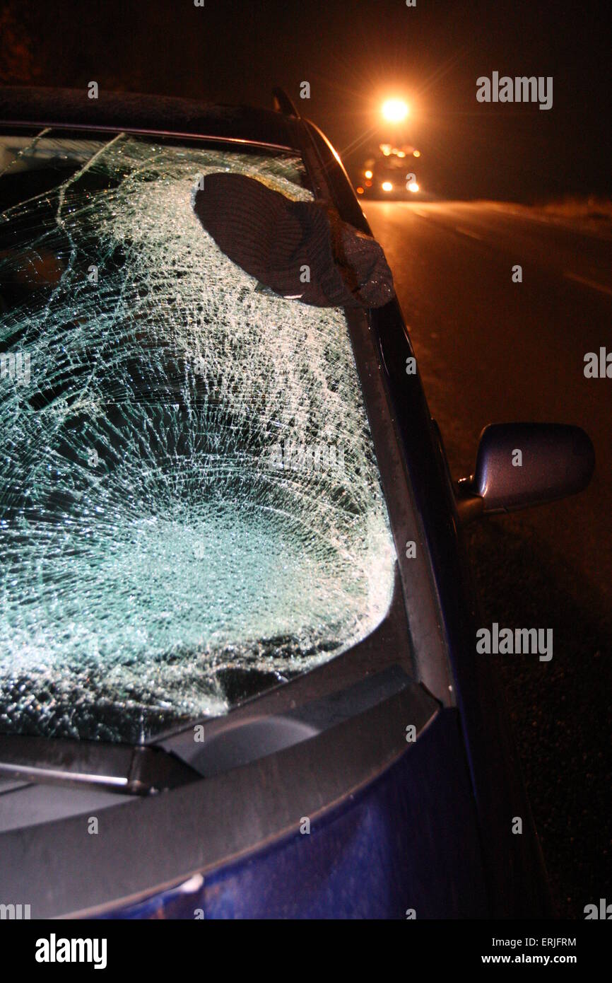 Broken Car Window At Night