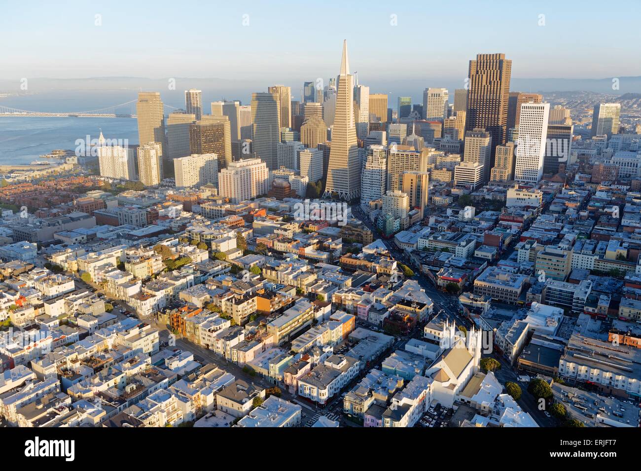 Aerial view over San Francisco at sunset Stock Photo - Alamy