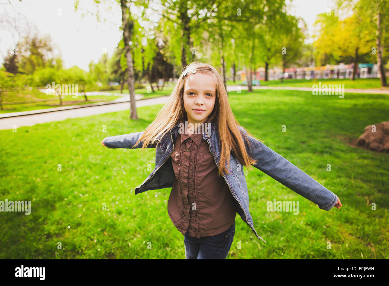 Free happy girl having fun outdoors. Freedom concept Stock Photo - Alamy