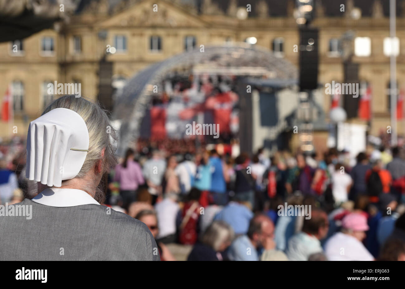 Stuttgart, Germany. 03rd June, 2015. A nun attends the opening worship ...