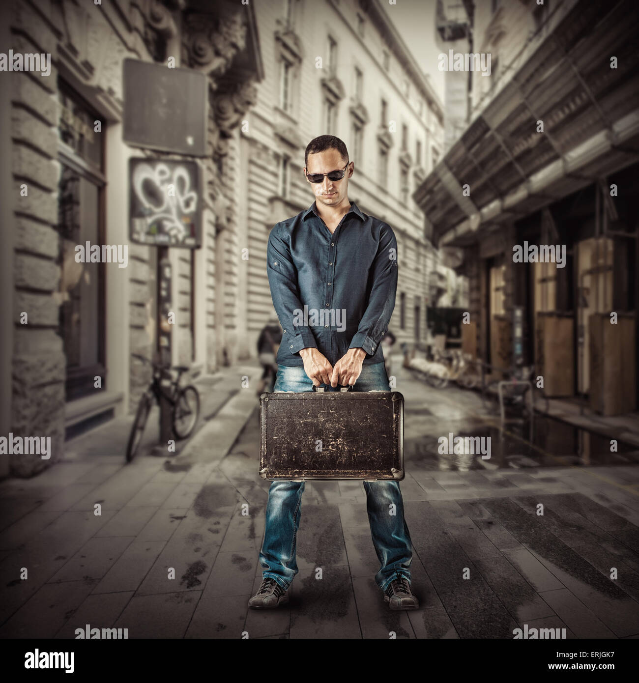 Young man traveller in the street of european city Stock Photo - Alamy