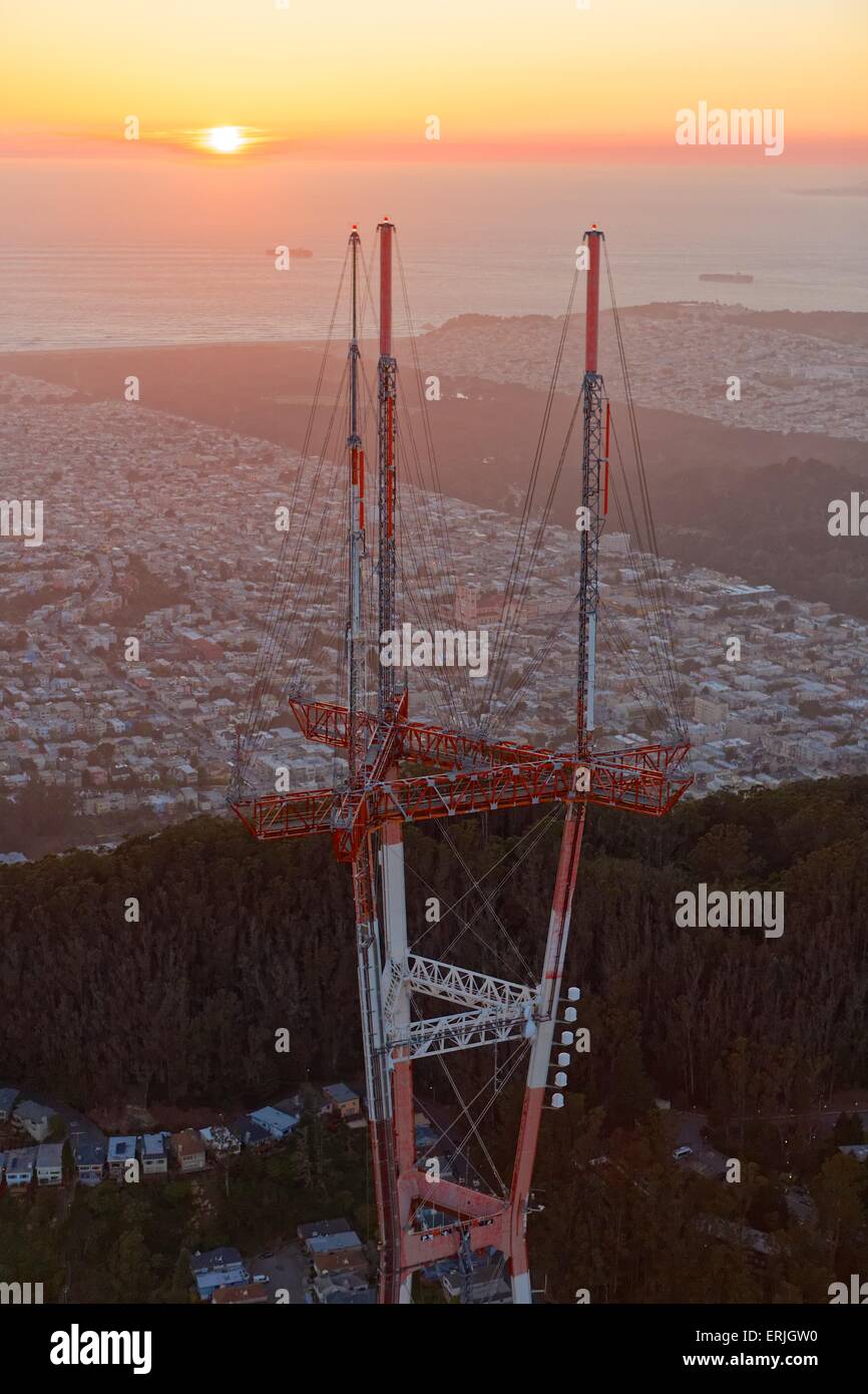 Aerial view over San Francisco and Sutro Tower at sunset Stock Photo ...