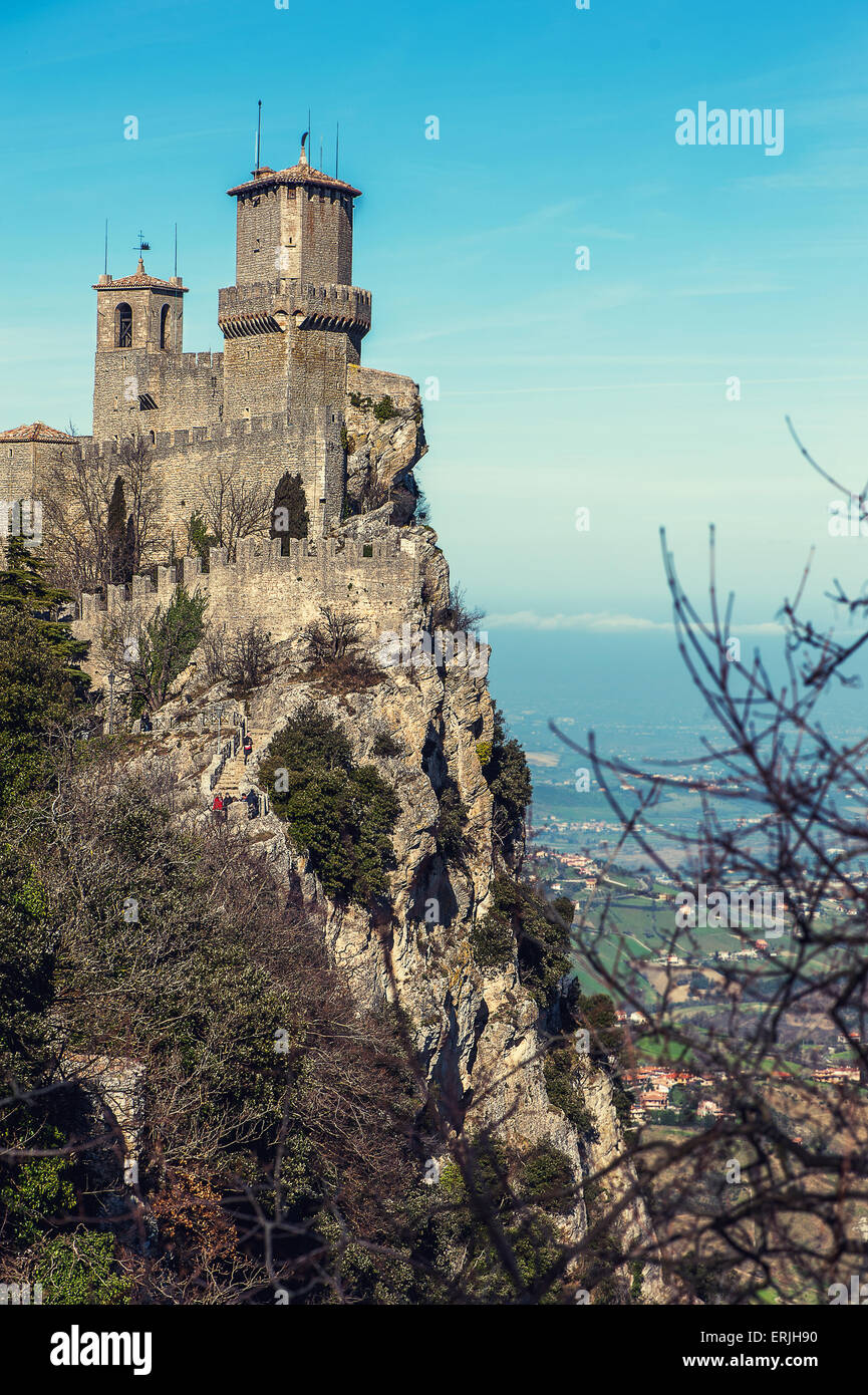 Observation deck on the tower in fortress Rocca della Guaita of San ...