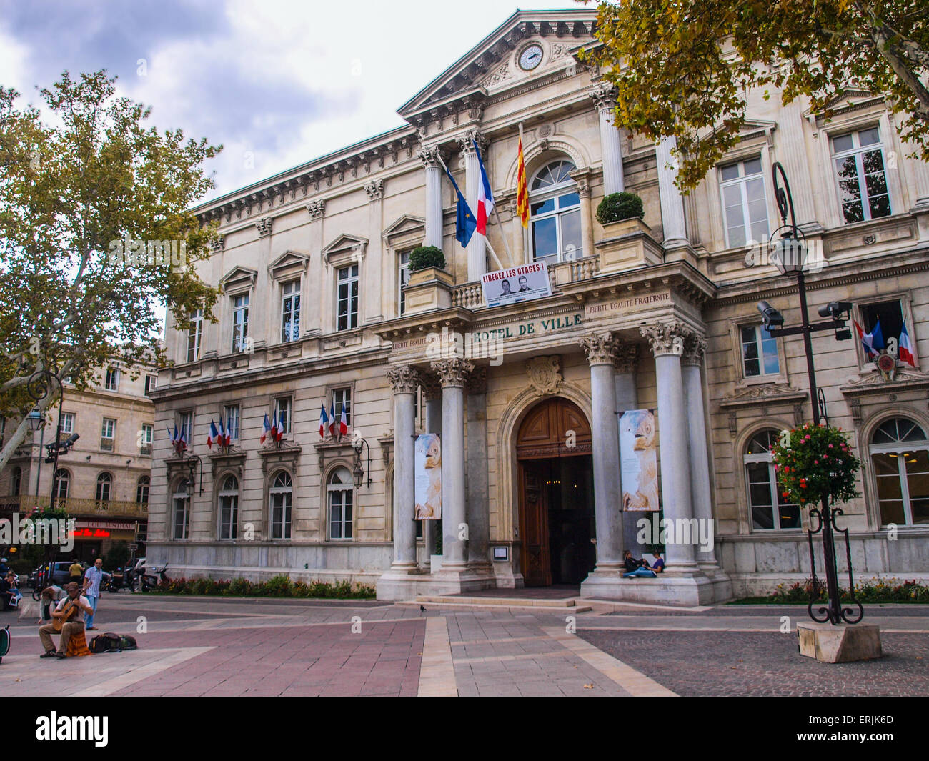 Front view of the Hotel De Ville in the main square of Avignon in ...