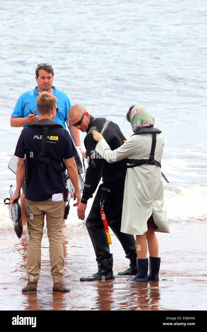 Teignmouth, Devon, UK. 3rd June, 2015. Actress Rachel Weisz prepares ...