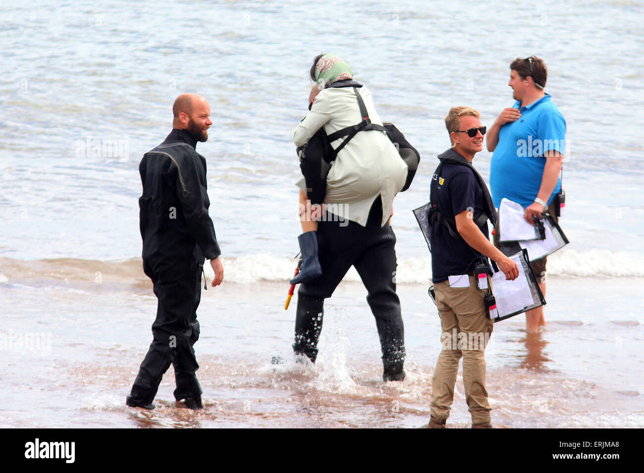 Teignmouth, Devon, UK. 3rd June, 2015. Actress Rachel Weisz gets a ...