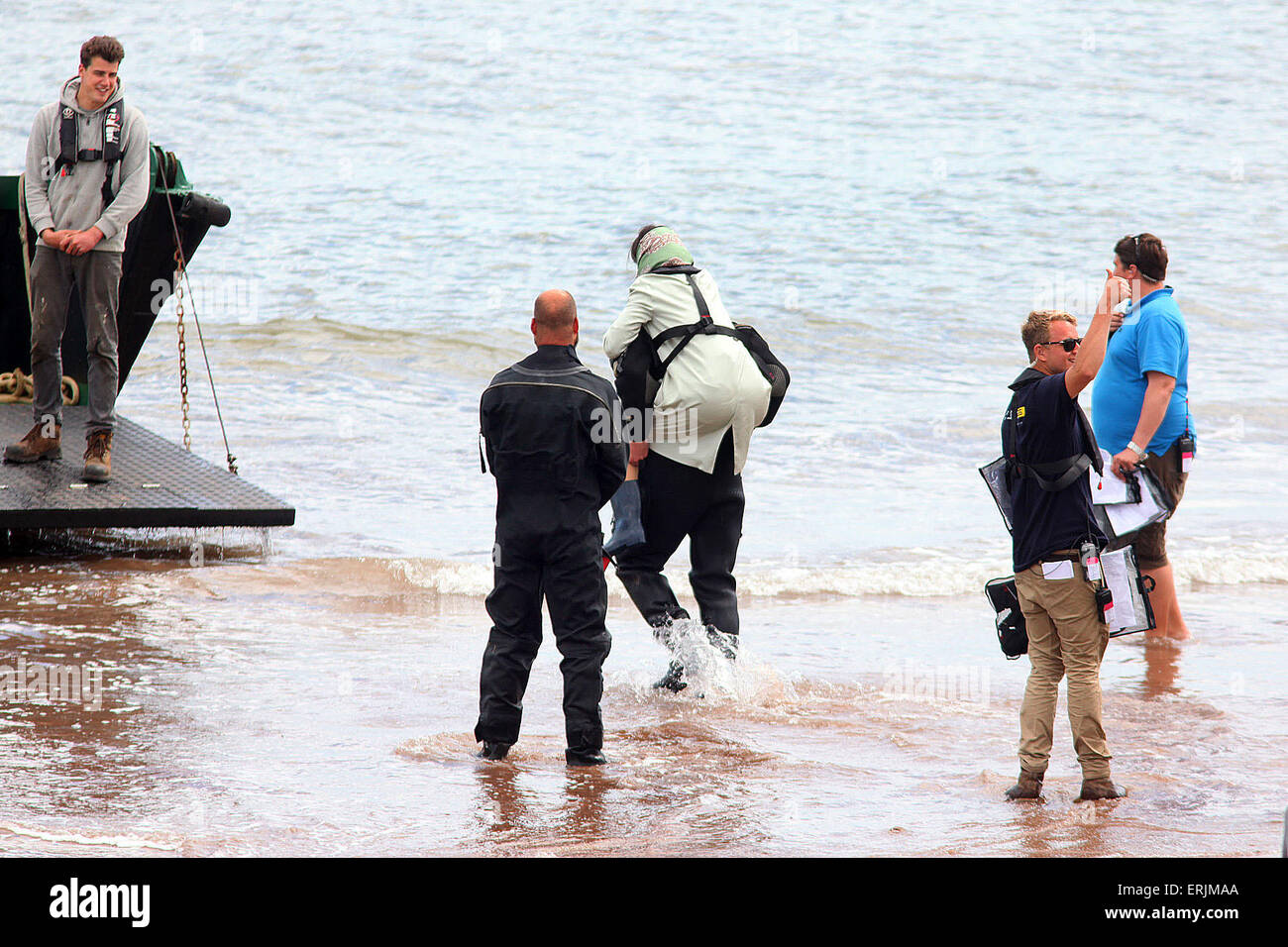 Teignmouth, Devon, UK. 3rd June, 2015. Actress Rachel Weisz gets a ...