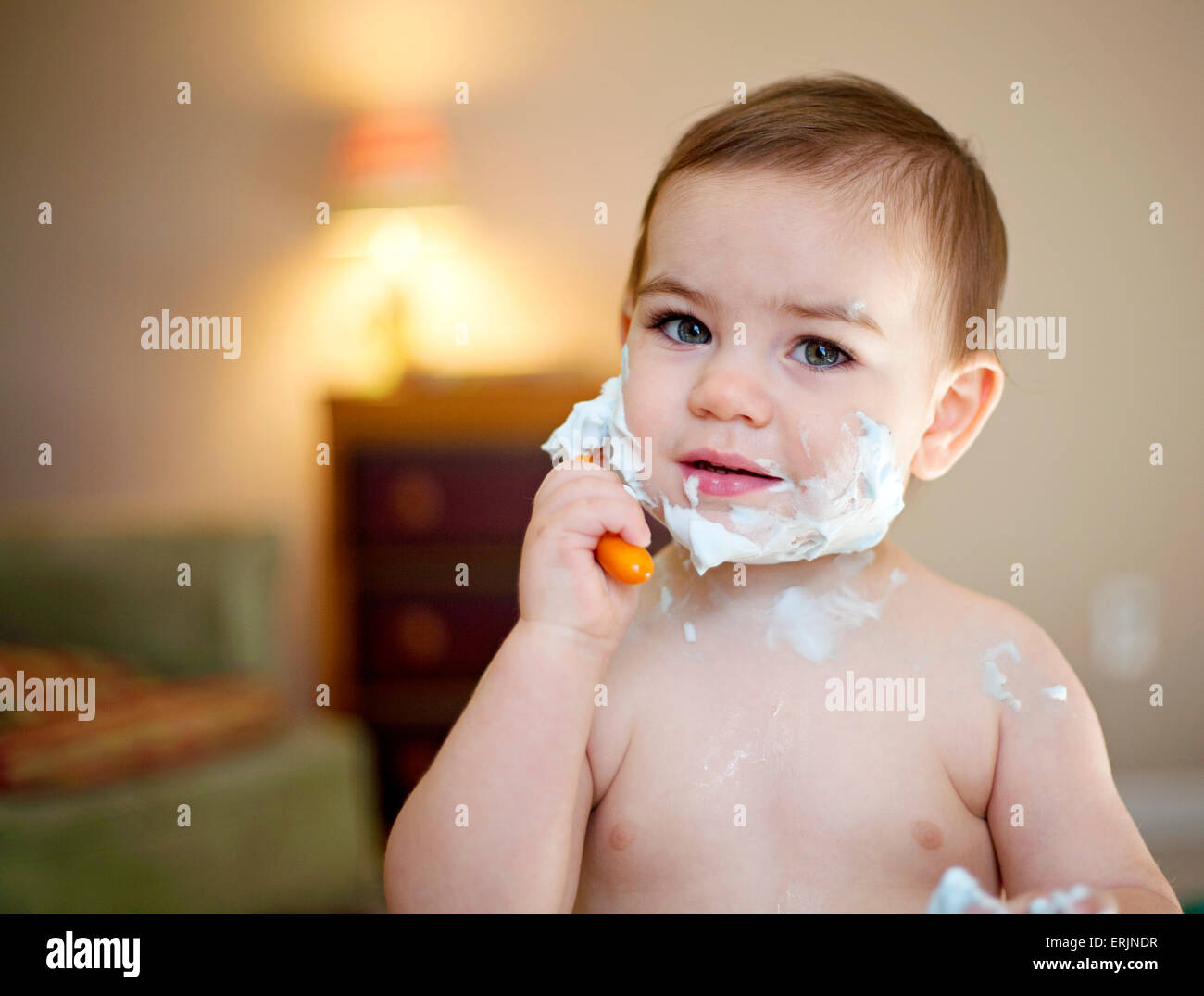Little Boy Shaving Stock Photo - Alamy