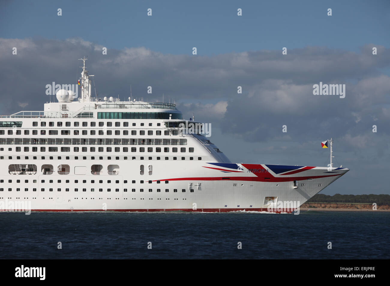 P&O Cruise Ship Aurora pictured with her new livery Union Jack logo ...