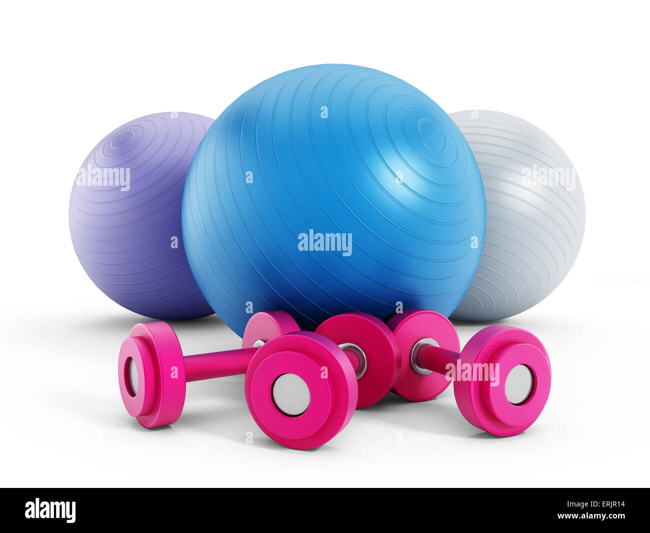 Fitness balls and dumbells isolated on white background Stock Photo - Alamy
