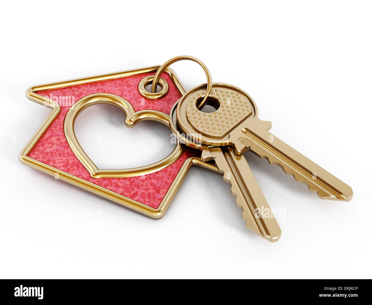 Keys and house pendant with heart shape isolated on white background ...
