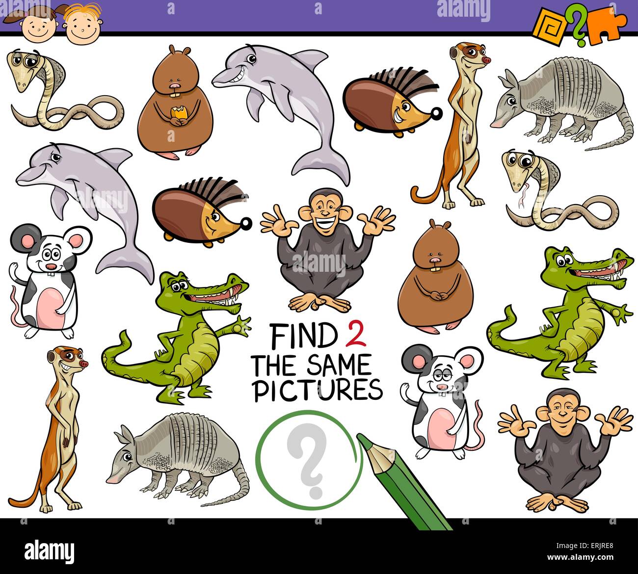 Cartoon Illustration of Finding the Same Picture Educational Game for ...