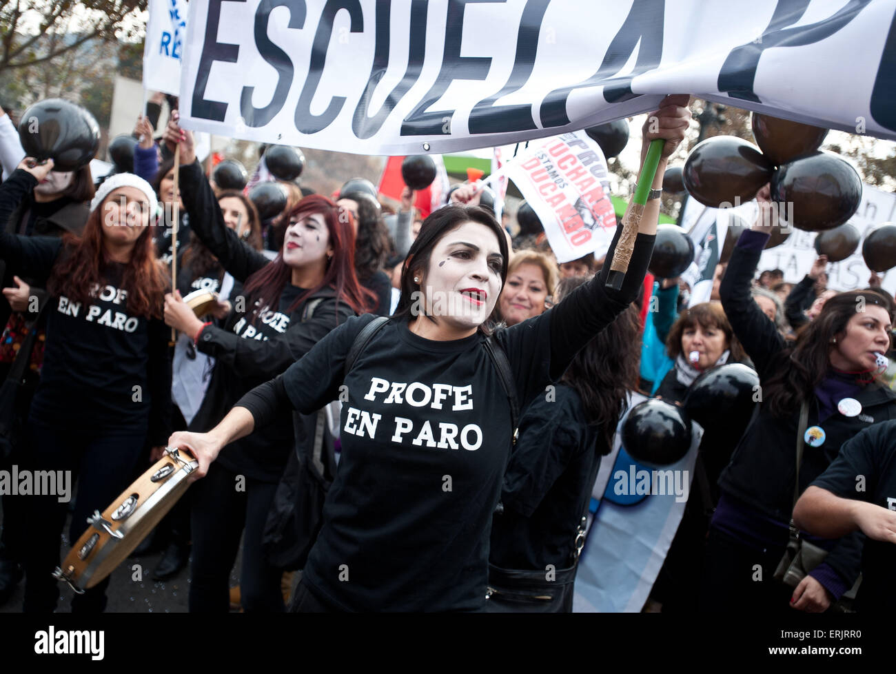 Santiago, Chile. 3rd June, 2015. Demonstrators take part in a march ...